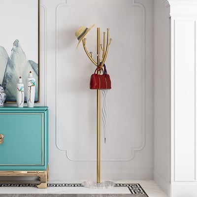 Gold Modern Freestanding Coat Rack Stainless Steel&Marble 68"-Homary