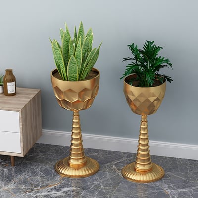 Large Chic Decor Round Gold Plant Stand Flower Pot-Homary