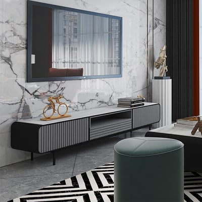 Modern Gray TV Stand Sintered Stone Top Media Console with 3 Drawers in ...