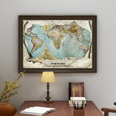 Retro Frame Ancient Map Wall Decor Home Art 28"W x 20.1"H-Homary