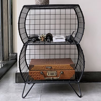 Modern Chic End Table with Magazine Rack in Metal | Homary AU