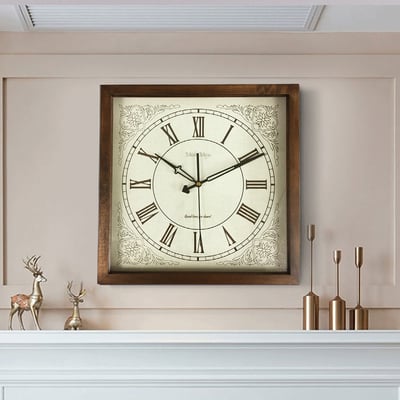 340mm Retro Square Solid Wood Roman Number Modern Simple Wall Clock ...
