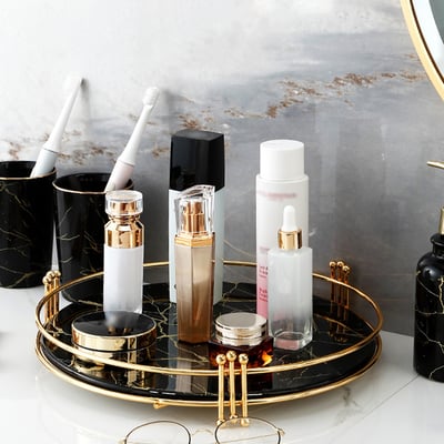 Contemporary Round Desk Organiser Storage Tray with Handles-Homary