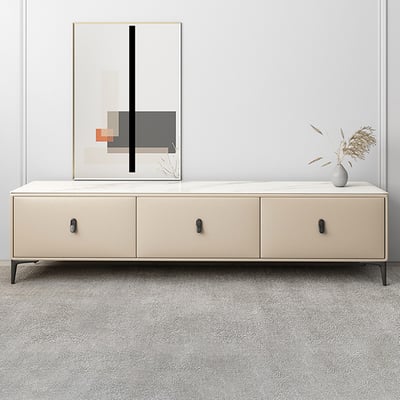 79" Beige TV Stand Sintered Stone 3-Drawer Microfiber Leather ...