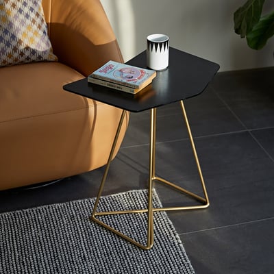 Black Modern Metal Side Table with Wood Top | Homary UK
