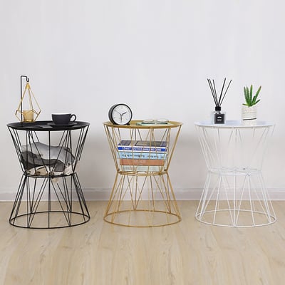 Modern Simple 2-Tier Round End Table Storage Organizer-Homary