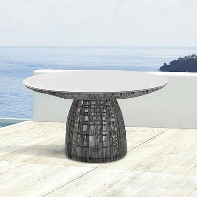 Tempered Glass-Top Round Outdoor Dining Table Pedestal Table with ...