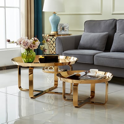 Modern Round Coffee Table Set in 2 Pieces Stainless Steel | Homary