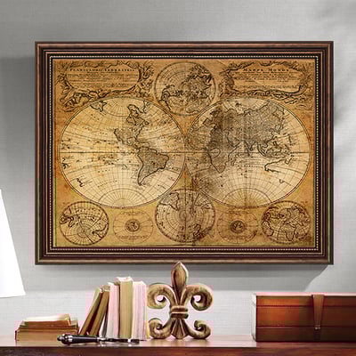Retro Style Classical Frame Old World Map Wall Decor | Homary