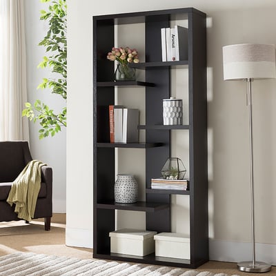Contemporary Asymmetrical Standard Bookshelf with Door and Table in ...