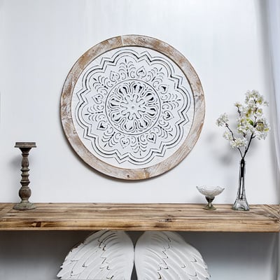 28.7" Farmhouse Metal Circle Living Room Flower Wall Decor | Homary