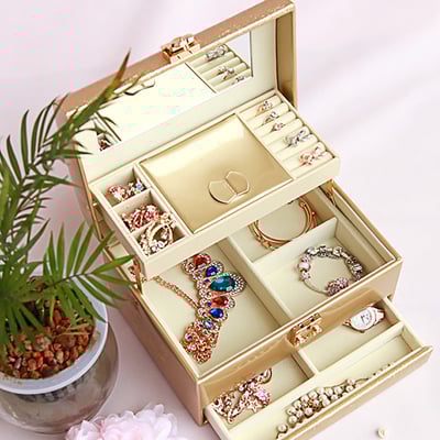 Portable Desk Organiser Jewelry Boxes with Drawers&Mirror | Homary UK