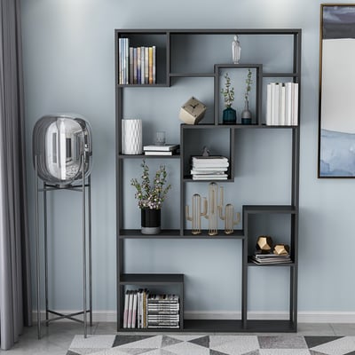 2000mm Geometric Geometric Bookshelf in Metal Black | Homary UK