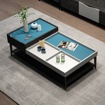 Blue & White Modern Wood Coffee Table with Storage | Homary UK