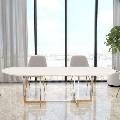 1600mm White Modern Oval Dining Table with Marble Tabletop & Acrylic ...