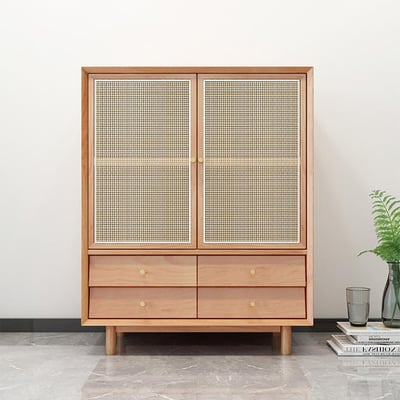 Cottage Natural Rattan Woven Closet with Drawers & Doors | Homary