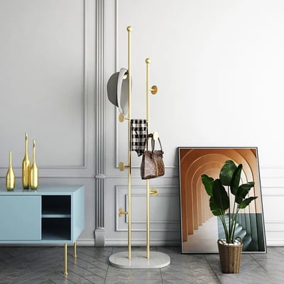 66" Gold Modern Chic Metal Freestanding Coat Rack with Rail Marble Base ...
