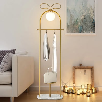 Gold Shelf LED Floor Lamp 1-Light Coat and Clothing Rack | Homary