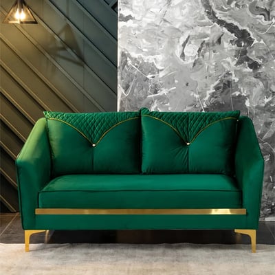 78.7"L Green Velvet Upholstered 3-Seater Sofa Rectangular with Pillows ...