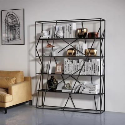 Contemporary Geometric Bookshelf Rectangle Shelf in Black | Homary