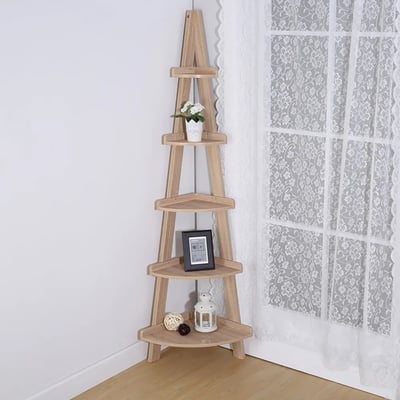 Rustic Corner Standard Bookshelf with Door in Natural 72" | Homary UK