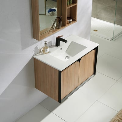 810mm Natural Floating Bathroom Vanity Integral Ceramic Basin 2-Door ...