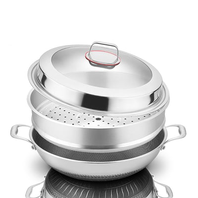 Nonstick Stainless Steel Wok with Steamer Stir Fry Pan | Homary UK