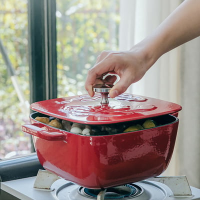 Nonstick Cast Iron Square Dutch Oven with Lid Braiser | Homary UK