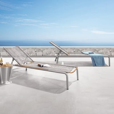 Outdoor Chaise Lounge Accent Chair Webbing Rope Woven in Silver | Homary