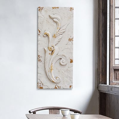 Distressed White Rural Retro Style 3D Floral Relief Rectangular Wall ...