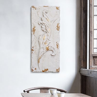 Distressed White Rural Retro Style 3D Floral Relief Rectangular Wall ...