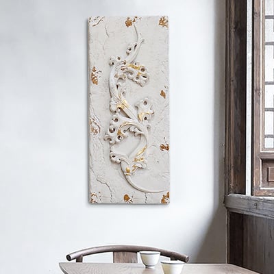 Distressed White Rural Retro Style 3D Floral Relief Rectangular Wall ...