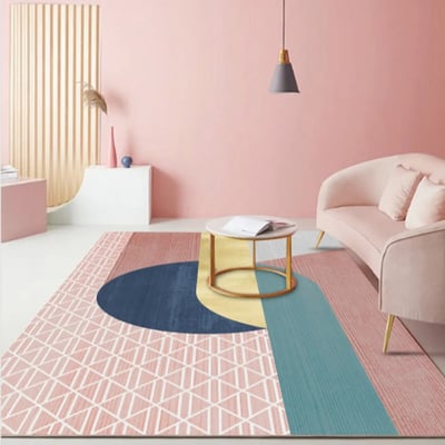 Abstract Pink Area Rug 4' x 5'' Polyester Rectangle | Homary