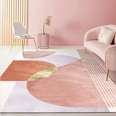 Abstract Pink Area Rug 4' x 5' Polyester Rectangle | Homary