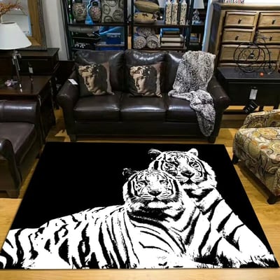 Black and White Animal Print Area Rug 5' x 7' Tiger African Style | Homary