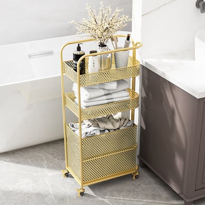 Modern Bathroom Rolling Cart Storage Shelf with Basket | Homary UK
