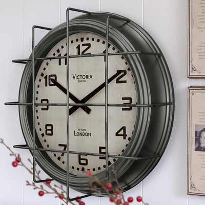 16.1" Retro-Industrial Style Round Wall Clock with Metal Wire Mesh ...