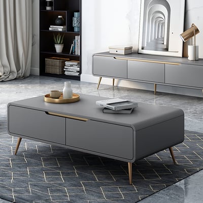Modern Rectangle-shaped Coffee Table with Storage in Grey | Homary UK