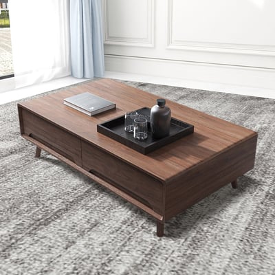 Walnut Modern Coffee Table with Drawers in Oak-Homary
