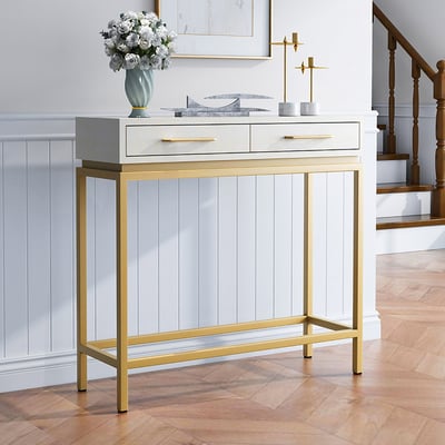 White Console Table with Drawer Entryway Table Contemporary for Hallway ...
