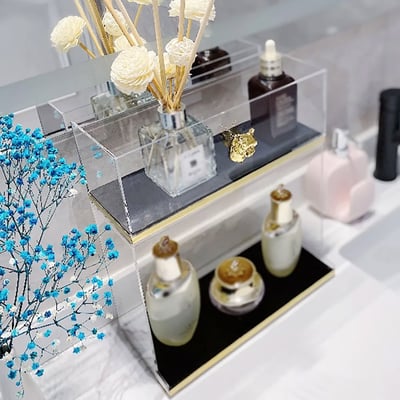 2-Tier Modern Bathroom Storage Box Desk Organizer in Clear | Homary UK