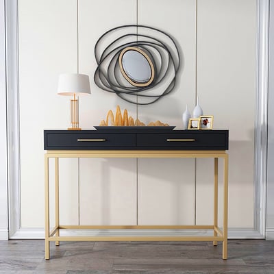 Black Console Table with Drawer Entryway Table Contemporary for Hallway ...