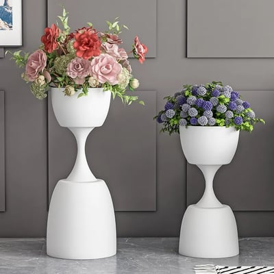 Modern White Plant Pots Hourglass Indoor Planter Metal Set of 2 | Homary