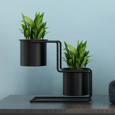 Modern Black Small Plant Pots in Metal Set of 2 | Homary