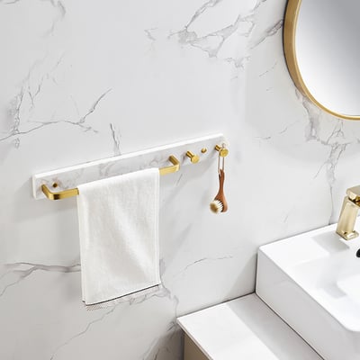 Wall Mounted Bathroom Towel Bar with Golden Hooks | Homary