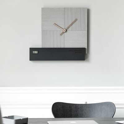 Modern Geometry Square Wall Clock in Grey&Black 17.2"W x 14.2"H | Homary