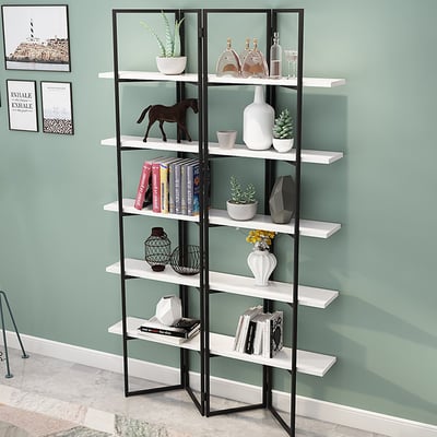 70" Black Metal Screen-Shaped Freestanding 7-Tier Shelf | Homary
