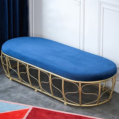 Blue Luxury Velvet Upholstered Bench Modern Bench | Homary