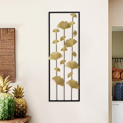 Classical 3D Golden Ginkgo Leaves Rectangular Frame Wall Decor | Homary UK