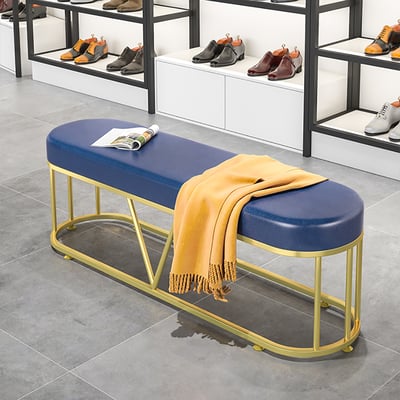 Modern Leather Upholstered Entryway Bench with Gold Metal Frame | Homary
